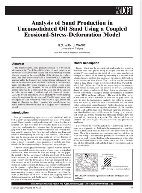 Pdf Analysis Of Sand Production In Unconsolidated Oil Sand Using A