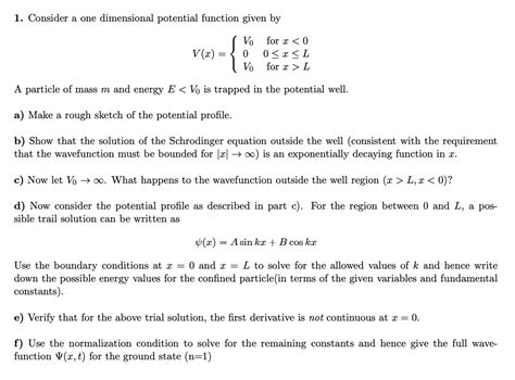 Solved 1 Consider A One Dimensional Potential Function