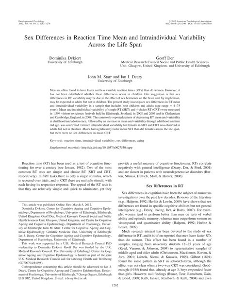 Pdf Sex Differences In Reaction Time Mean And Intraindividual