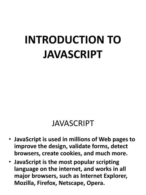 Introduction To Javascript Pdf Document Object Model Java Script