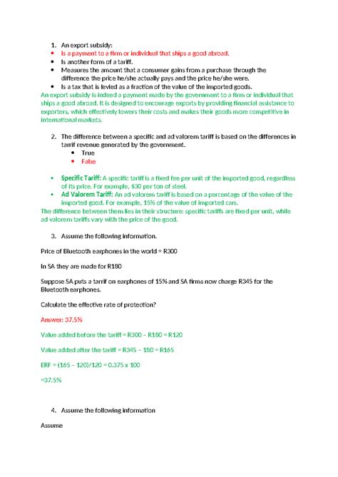 Chapter 9 Part 1 Memo 1 An Export Subsidy Is A Payment To A Firm Or Individual That Ships A
