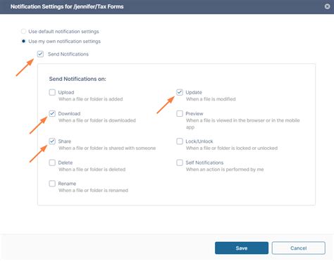 set notifications for files and folders filecloud docs server