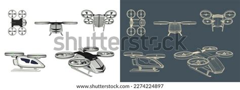 Vector Quadcopter Drone Line Blueprint Wireframe Stock Vector Royalty Free 2274224897