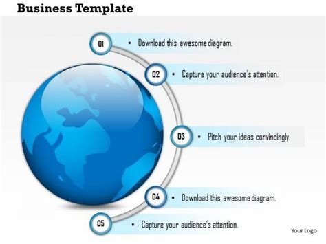 Business Diagram With Globe And Four Staged Road Map Presentation Template