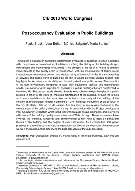 Pdf Post Occupancy Evaluation In Public Buildings