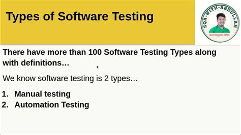 9 Types Of Software Testing Sqa With Abdullah Youtube