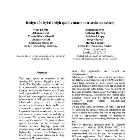 Design Of A Hybrid High Quality Machine Translation System Acl Anthology