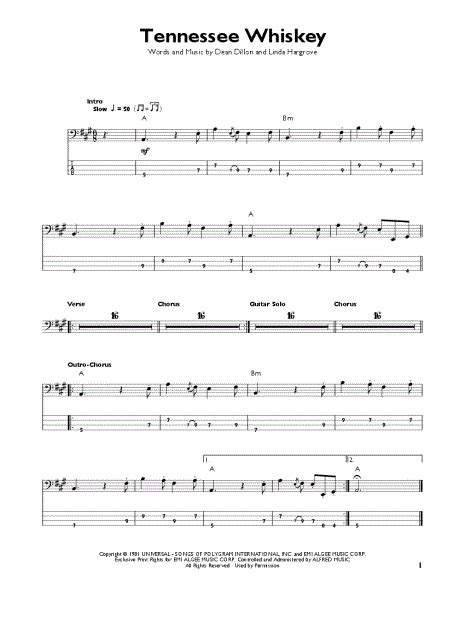 Chris Stapleton Tennessee Whiskey Bass Tab In A Major Download