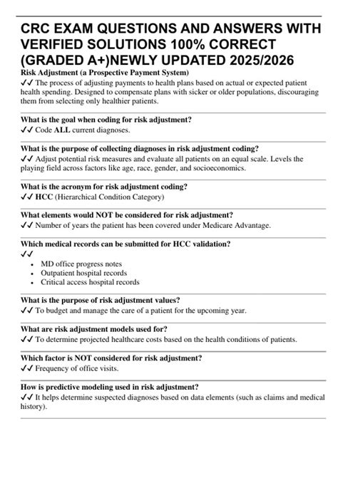 Crc Exam Questions And Answers With Verified Solutions 100 Correct Graded A Newly Updated