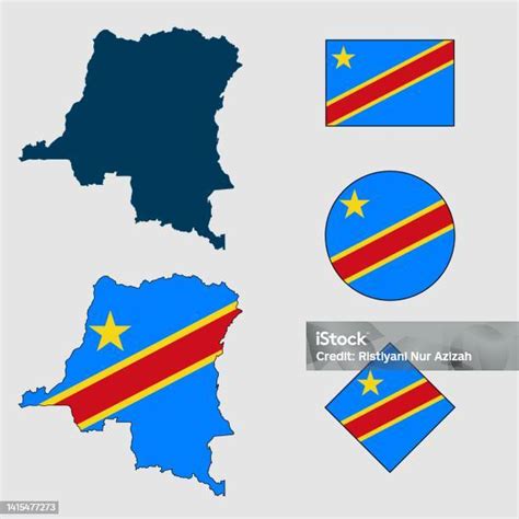 콩고 민주 공화국 국가 지도의 벡터는 흰색 배경에 고립 된 깃발 세트가있는 실루엣을 윤곽을 그립니다 0명에 대한 스톡 벡터 아트 및 기타 이미지 Istock