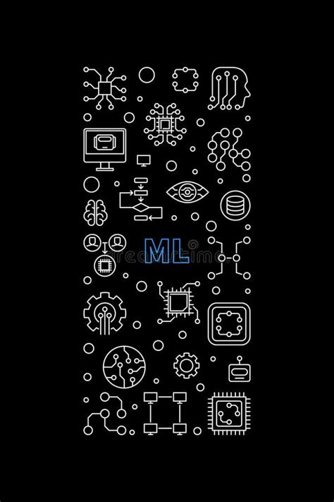 Ml Machine Learning Technology Concept Vector Thin Line Vertical Banner Stock Vector