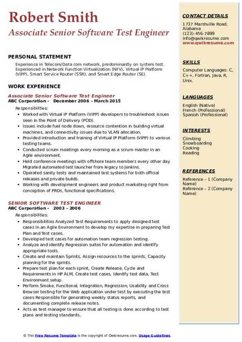 Senior Software Test Engineer Resume Samples Qwikresume