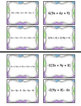 Simplifying Expressions Matching Task Card Activity