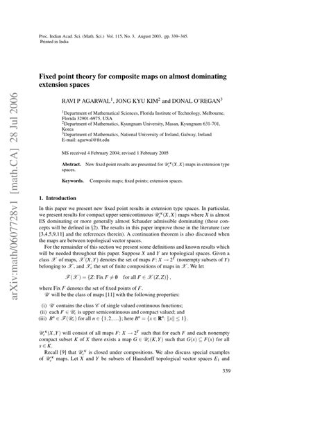 Pdf Fixed Point Theory For Composite Maps On Almost Dominating Extension Spaces