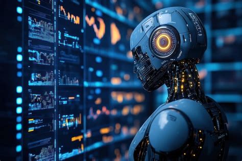 Futuristic Robot Analyzing Data On A Screen Premium Ai Generated Image