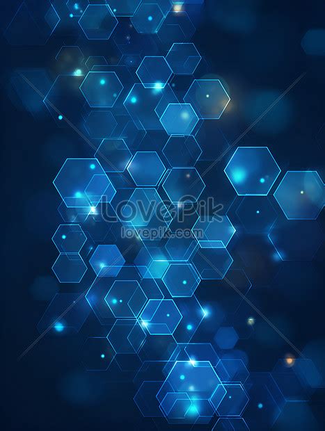 육각형 점 디자인이있는 파란색 기술 배경