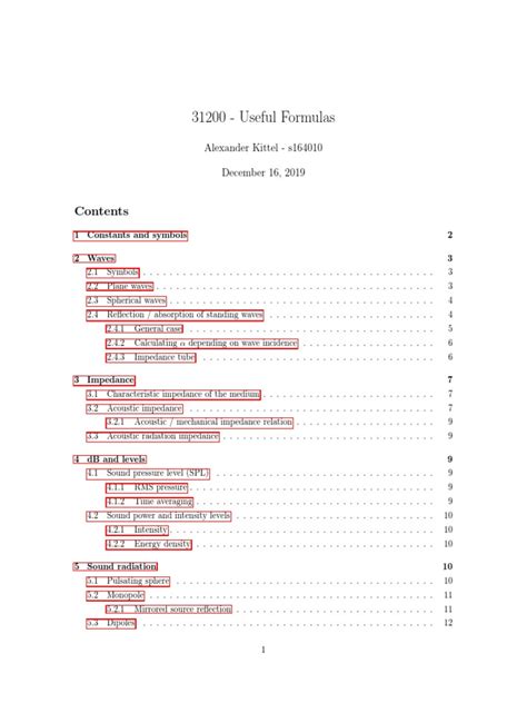 Formulas Sheet Fundamental Of Acoustics Pdf Physical Phenomena