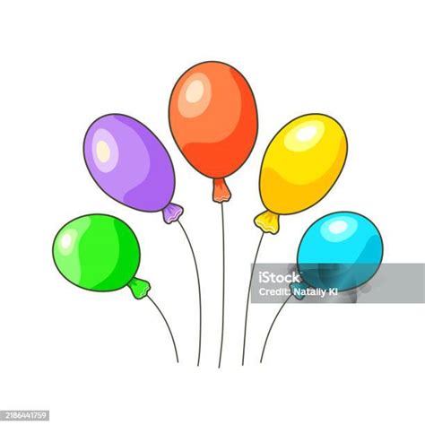 고립 된 흰색 사각형 배경에 파란색 녹색 노란색 빨간색 및 보라색의 5 가지 색상의 풍선 개별 요소 생일 벡터 일러스트 레이 션 5가지 개체에 대한 스톡 벡터 아트 및 기타