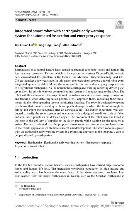 Integrated Smart Robot With Earthquake Early Warning System For