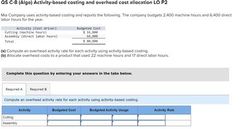 Solved QS C Algo Activity Based Costing And Overhead Chegg