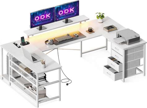 Luxuskollektion Eckschreibtisch Eckschreibtisch Led Gaming 4 Schubladen Usb Steckdosen 167x102cm