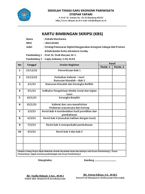 Kartu Bimbingan Skripsi Pdf