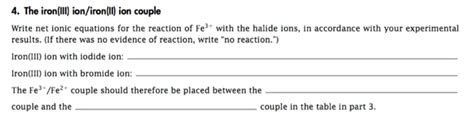 Solved 4 The Iron Ii Ion Iron Ii Ion Couple Write Net