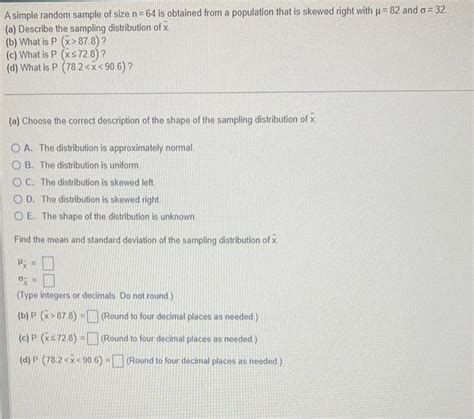 solved a simple random sample of size n 64 is obtained from