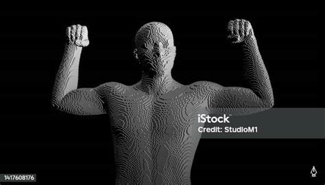 진정한 승자로서 공중에서 양손을 들어 올리는 챔피언 승리와 자유 강한 남자가 손을 들어 올렸다 스포츠 기호입니다 리더십 또는 운동 보디 빌딩 개념 복셀 예술 벡터