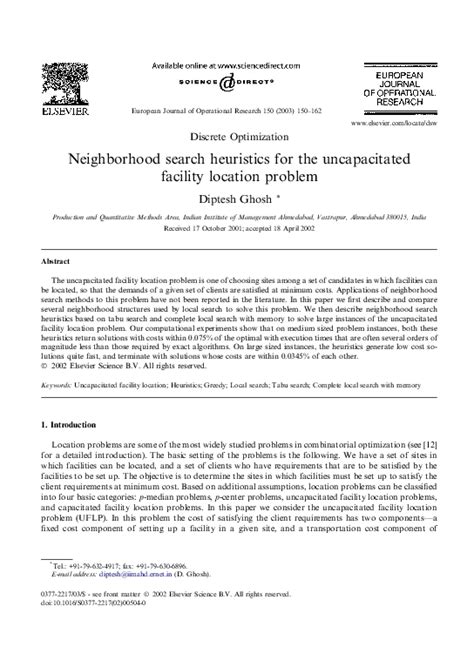 Pdf Neighborhood Search Heuristics For The Uncapacitated Facility