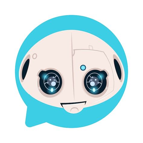 Premium Vector Robot Head Icon In Blue Speech Bubble Support Chat Bot Concept
