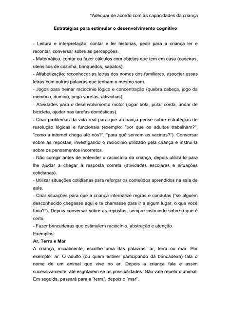 Estimulação Desenvolvimento Cognitivo Download Grátis Pdf Brinquedos