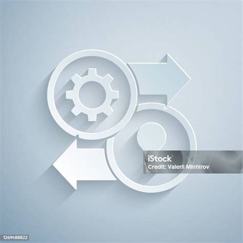 용지는 회색 배경에서 격리된 인적 자원 아이콘을 잘라냅니다 인적 자원 관리 전문 직원 연구 헤드 헌터 작업의 개념 종이 아트 스타일 벡터 3차원 형태에 대한 스톡 벡터 아트