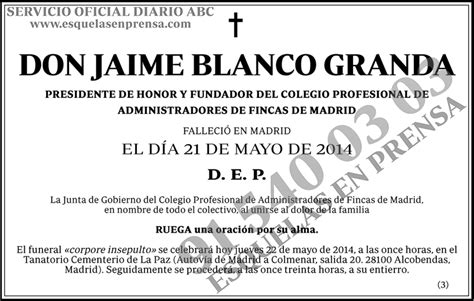 Jaime Blanco Granda Esquelas Abc