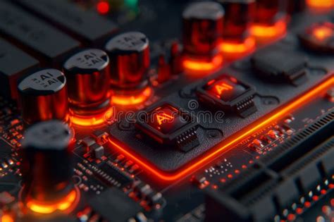 Ai Processor On A Neon Lit Circuit Board Representing Advanced Technology And Digital