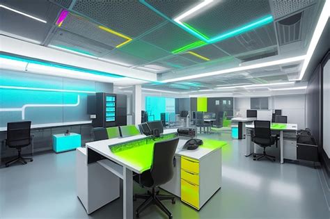 Premium Ai Image Modern Office Space With Desktops With Modern Computers Created With