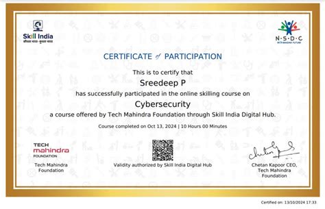 Sreedeep P On Linkedin Skillindia Nsdc Cybersecurity