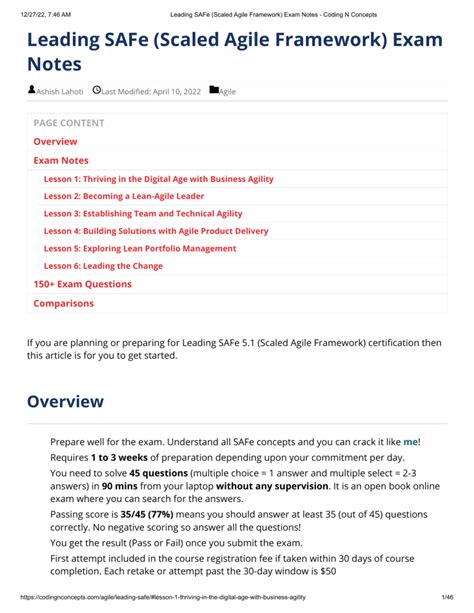 Leading Safe Scaled Agile Framework Exam Notes Coding N Concepts
