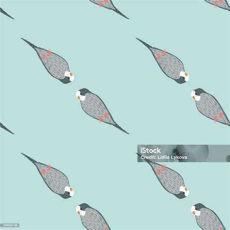 심플한 그레이 앵무새 버드 실루엣의 미니멀한 스타일 원활한 패턴 파란색 배경입니다 만화 인쇄 낙서 드로잉에 대한 스톡 벡터 아트 및 기타 이미지 Istock