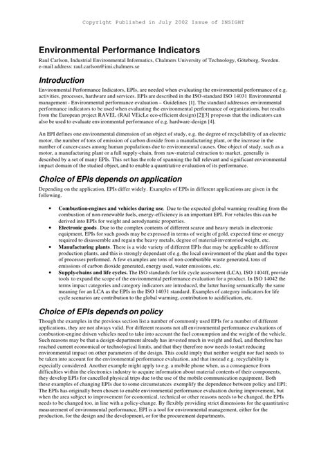 Pdf Environmental Performance Indicators