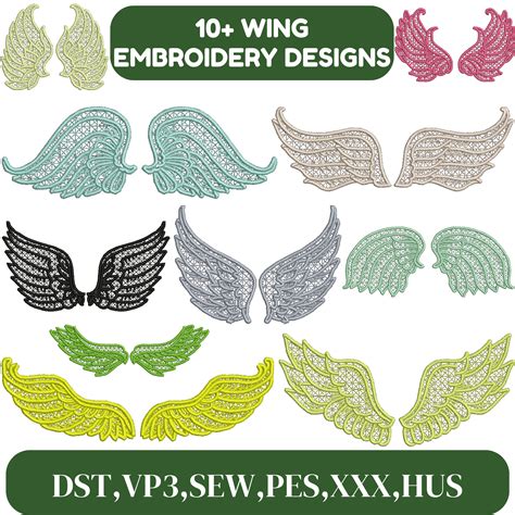 Wings Embroidery Design Angel Wings Embroidery Halo Angel Wings