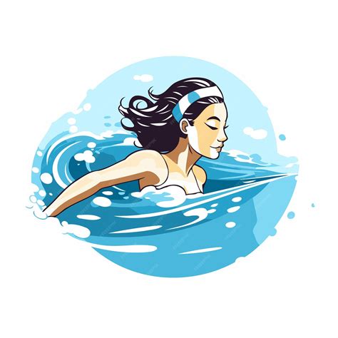 수영장에서 수영하는 젊은 여성 색 배경에 터 일러스트레이션 프리미엄 벡터 수영장에서 수영하는 젊은 여성 색 배경에 터 일러스트레이션 프리미엄 벡터