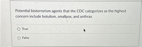 Solved Potential Bioterrorism Agents That The Cdc