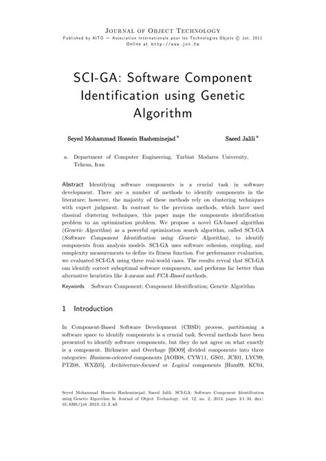 Pdf Sci Ga Software Component Identification Using Genetic Algorithm