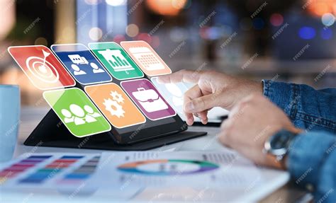 Premium Photo Hands Tablet And Hologram Dashboard For Web Design