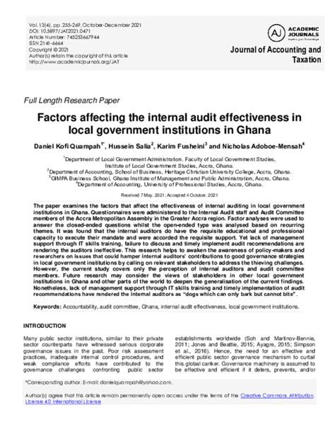 Pdf Factors Affecting The Internal Audit Effectiveness In Local