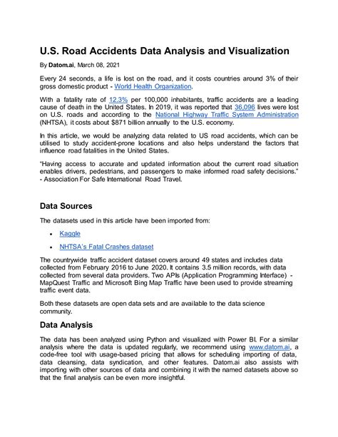 U S Road Accidents Data Analysis And Visualization Docx
