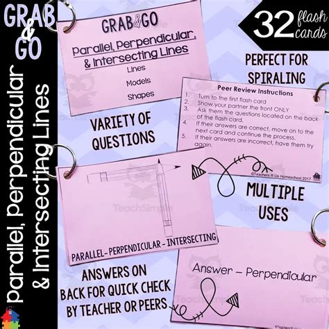 Math Flash Cards Parallel Perpendicular Intersecting Lines By Teach Simple