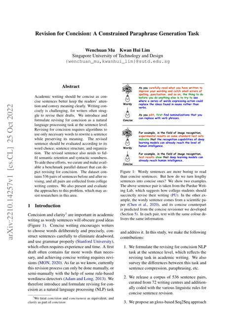 Pdf Revision For Concision A Constrained Paraphrase Generation Task