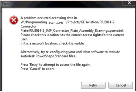 A Problem Occurred Accessing Data In When Opening A PSMODEL File From The Network In PowerShape